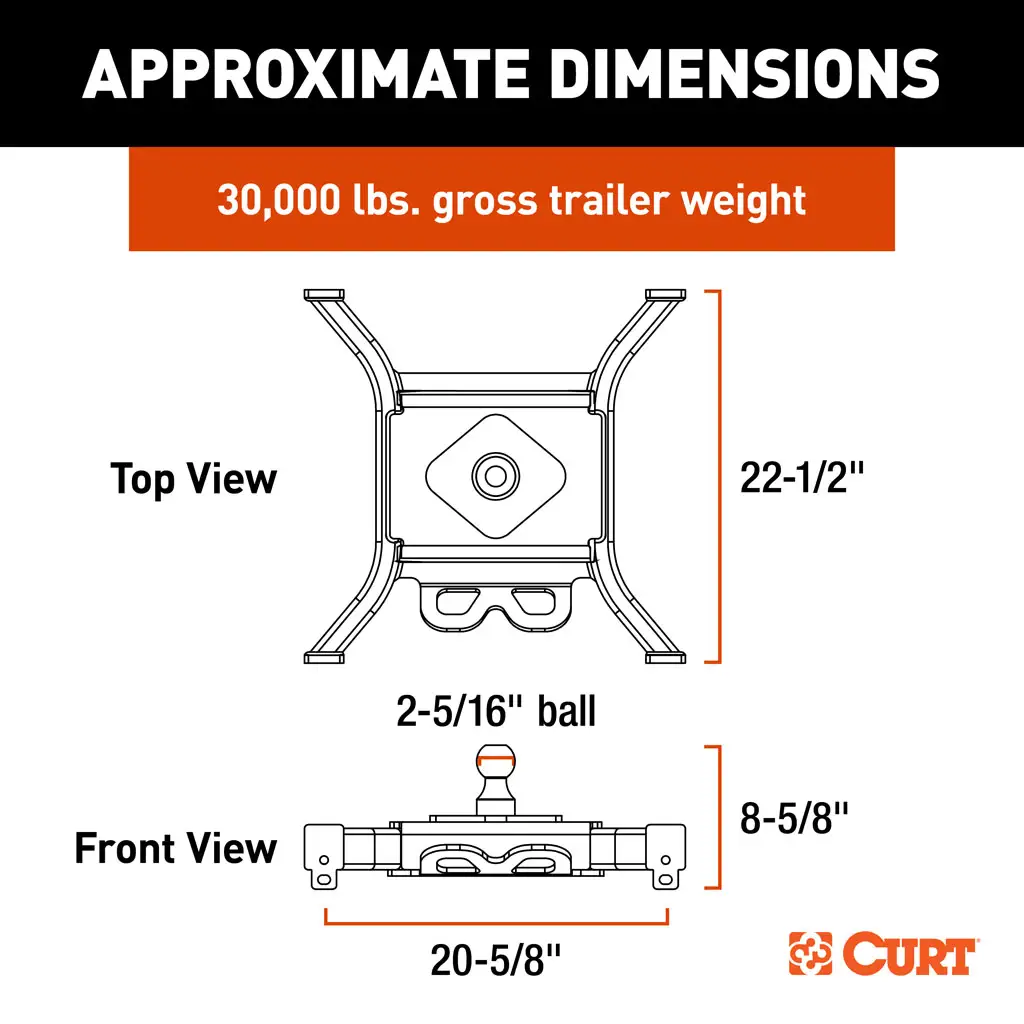 CURT 16090 Spyder 5th Wheel Rail Gooseneck Hitch with 2-5/16" Ball, 30K
