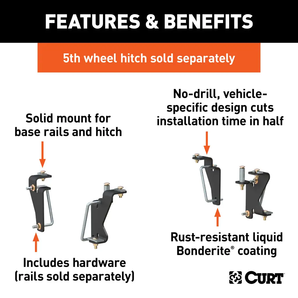 CURT 16420 Custom 5th Wheel Brackets, Select Dodge, Ram 1500, 2500, 3500
