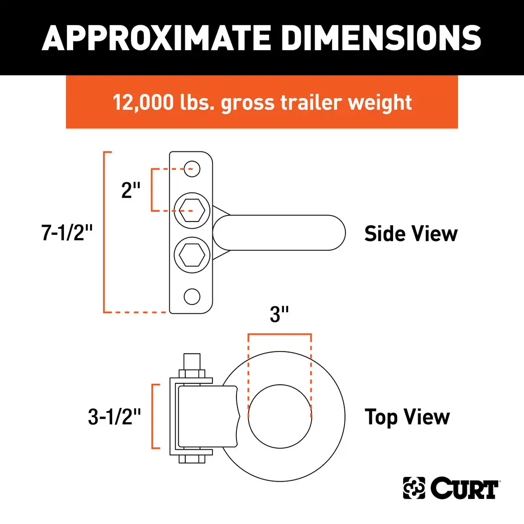 CURT 48630 Adjustable Lunette Ring (12,000 lbs., 3" Eye, 7-1/2" Channel ...