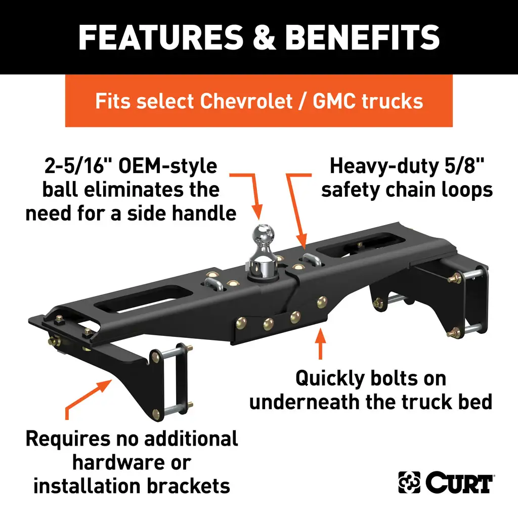 CURT 60642 OEM-Style Gooseneck Hitch, Select Chevrolet Silverado, GMC ...